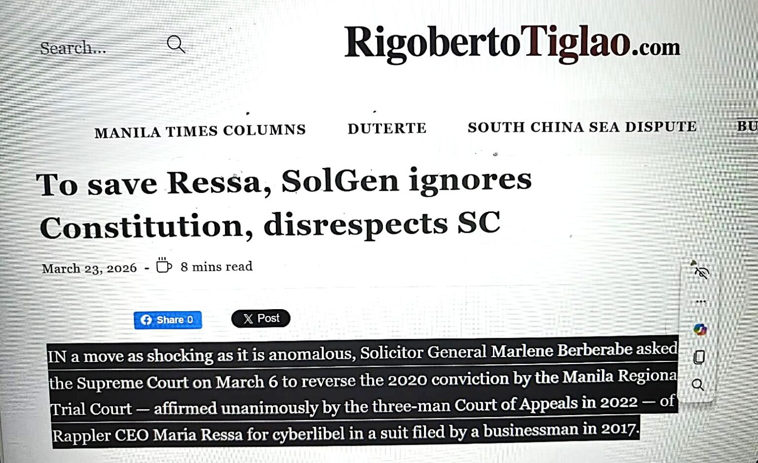 Respected journos question SolGen’s intervention on Ressa case – Pinoy ...